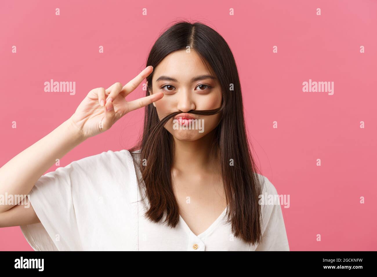 Beauty, people emotions and summer leisure concept. Close-up of funny ...