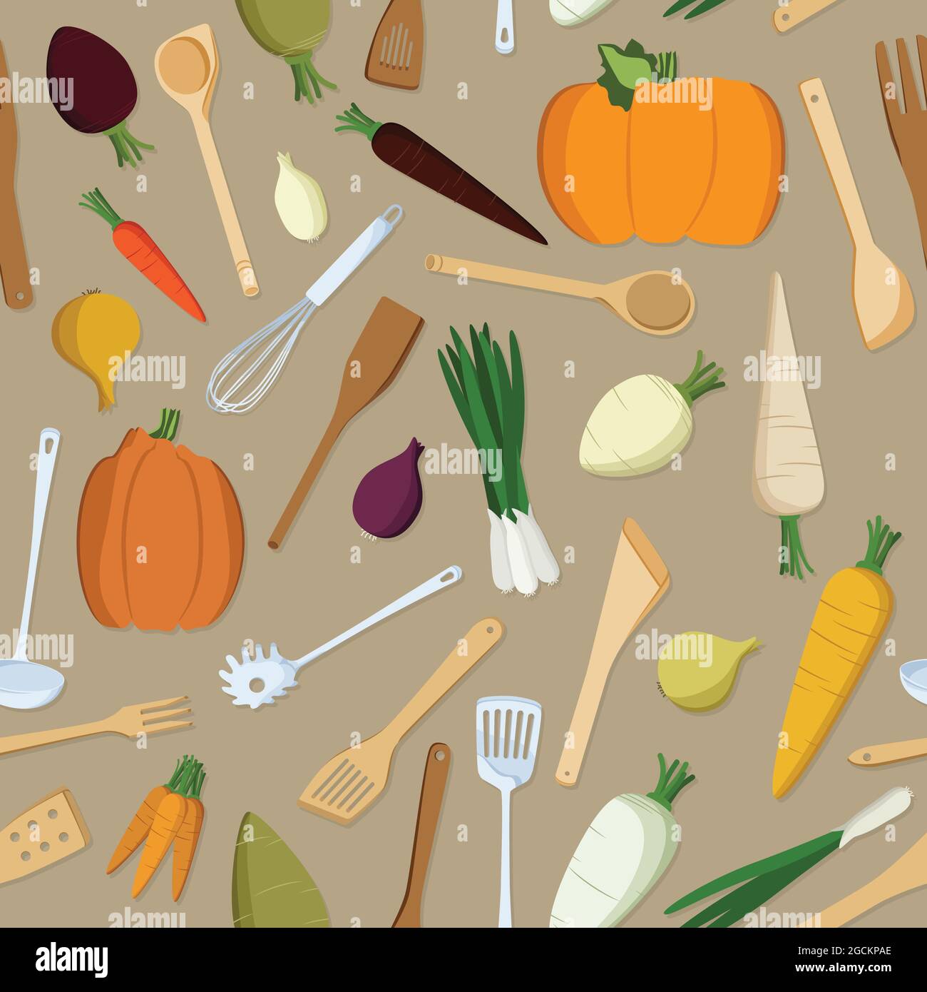 Vegetables and kitchen tools - vector background Stock Vector Image ...