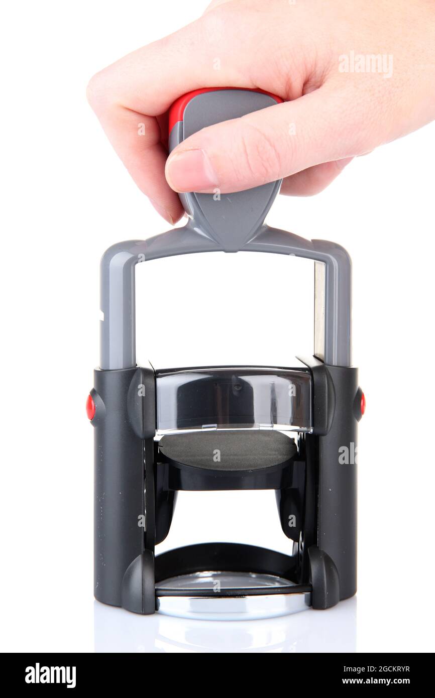 Hand with stamp, isolated on white Stock Photo - Alamy