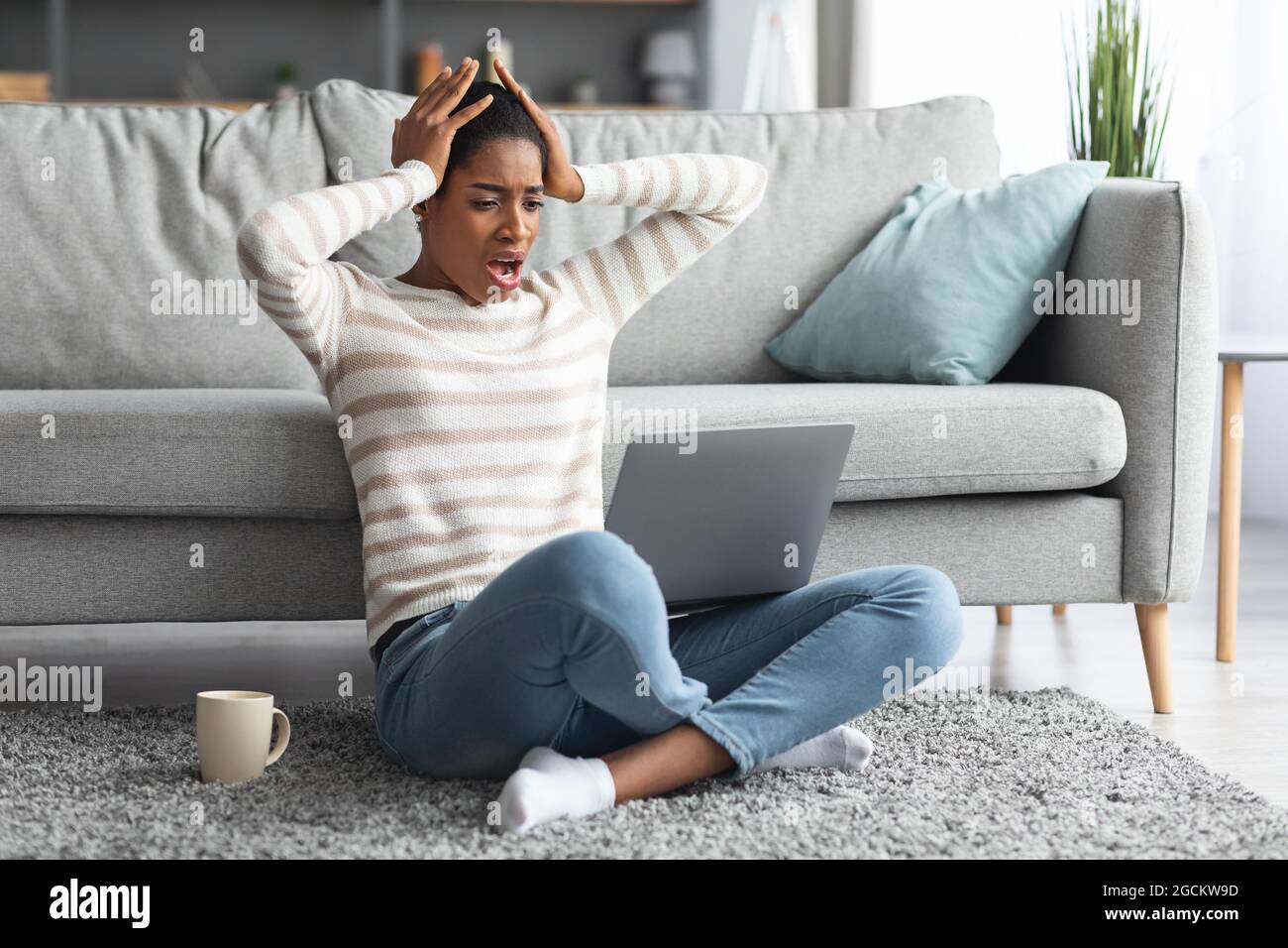 Computer Problems. Frustrated African American Woman Suffering Issues ...