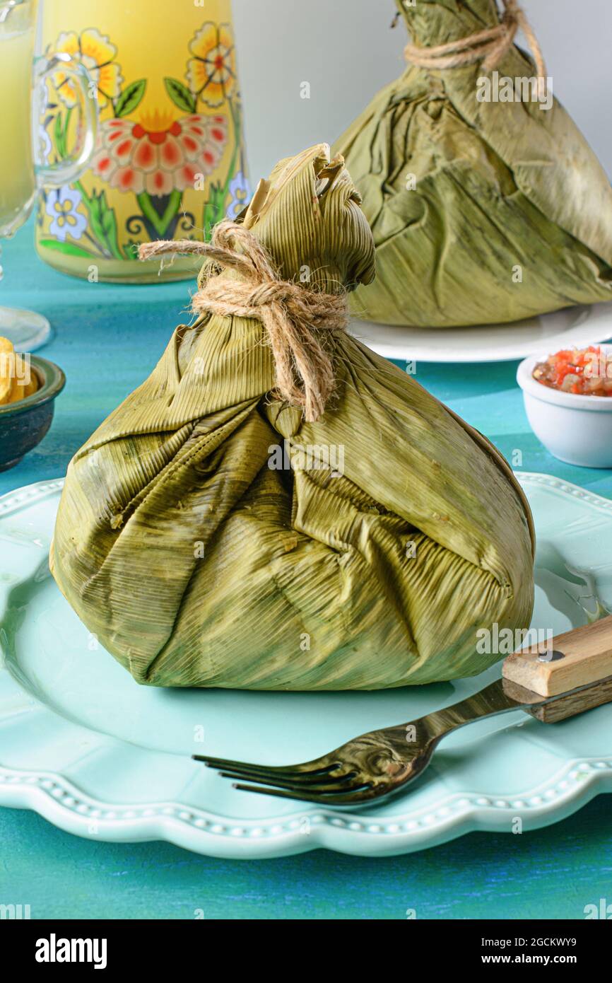 Prepared of Juanes, typical amazonic food in plantains leaves. Typical ...