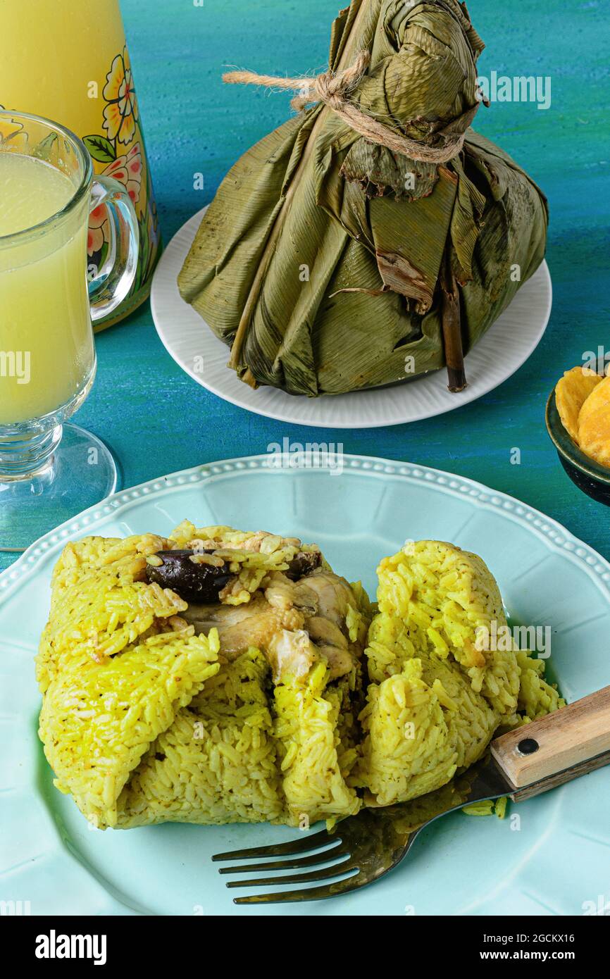 From above prepared of Juanes, typical amazonic food in plantains ...