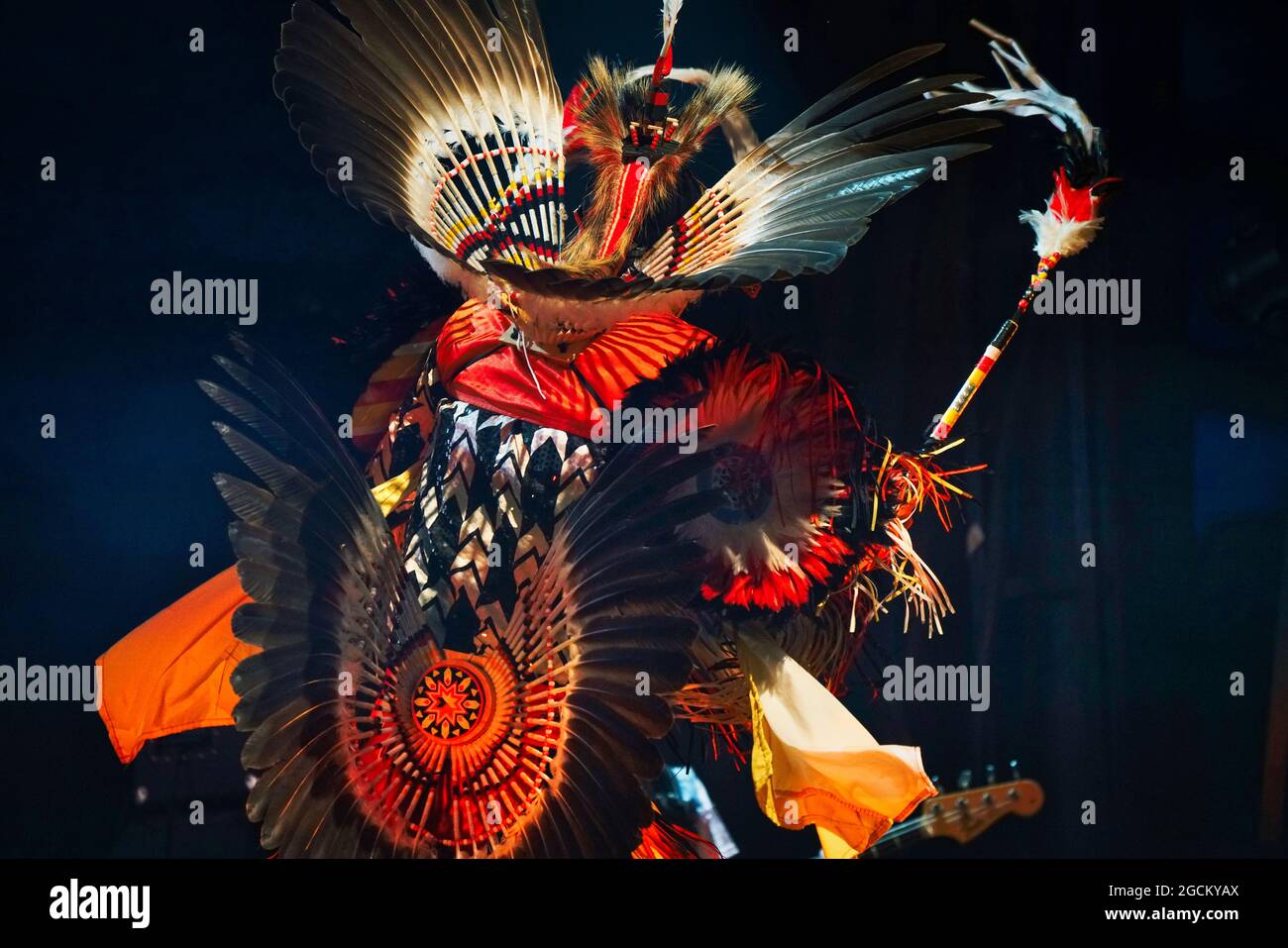 Montreal,Quebec,Canada,August 6, 2021.First nations dancer performing ...