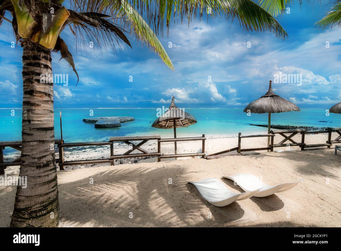 Summer holiday on the beach with blue clear sea on a sunny day in Blue ...