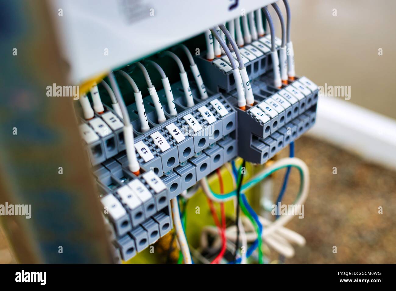 Open shield with wires of the control and measuring device at the ...