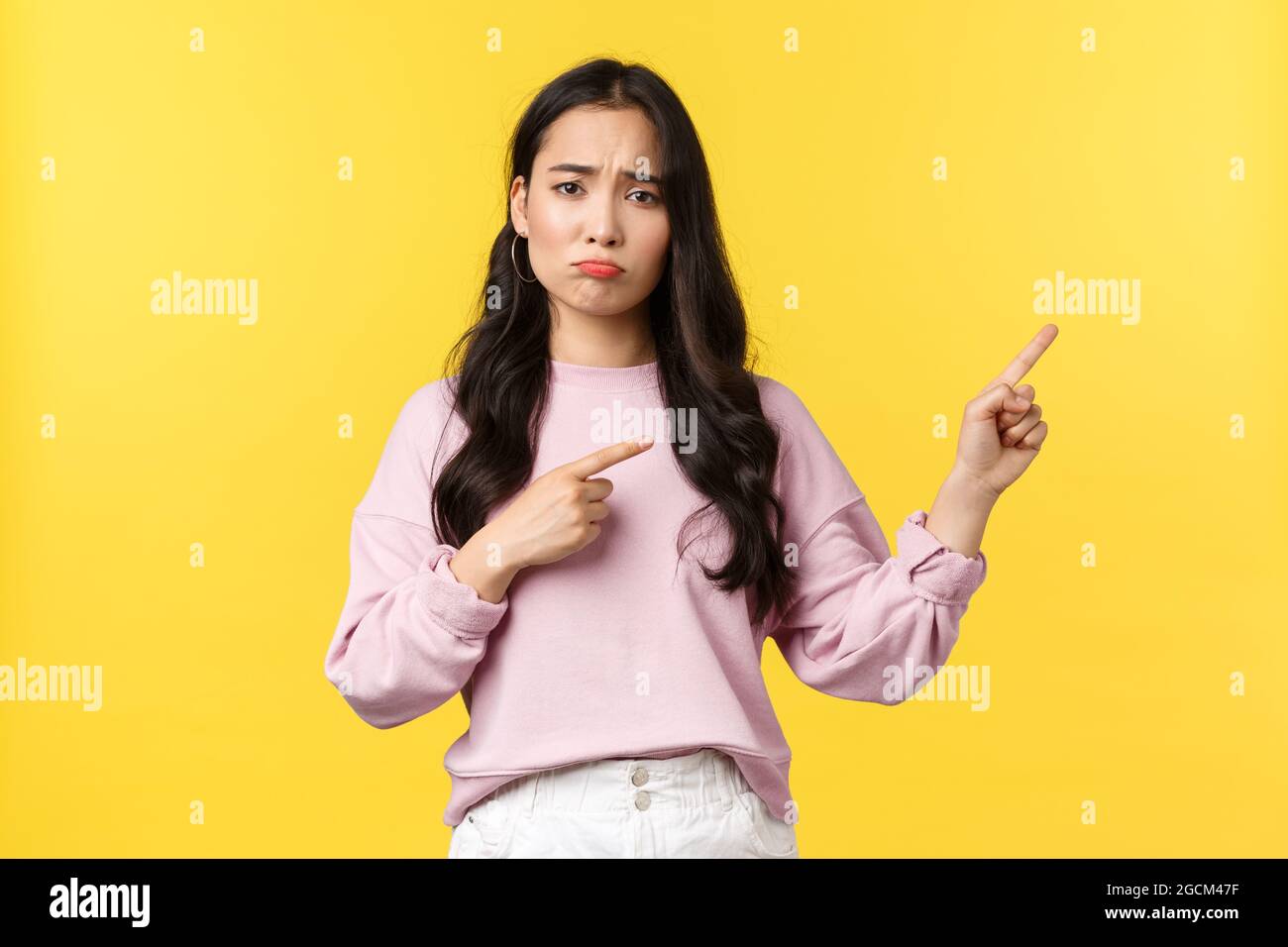 People emotions, lifestyle and fashion concept. Gloomy complaining ...