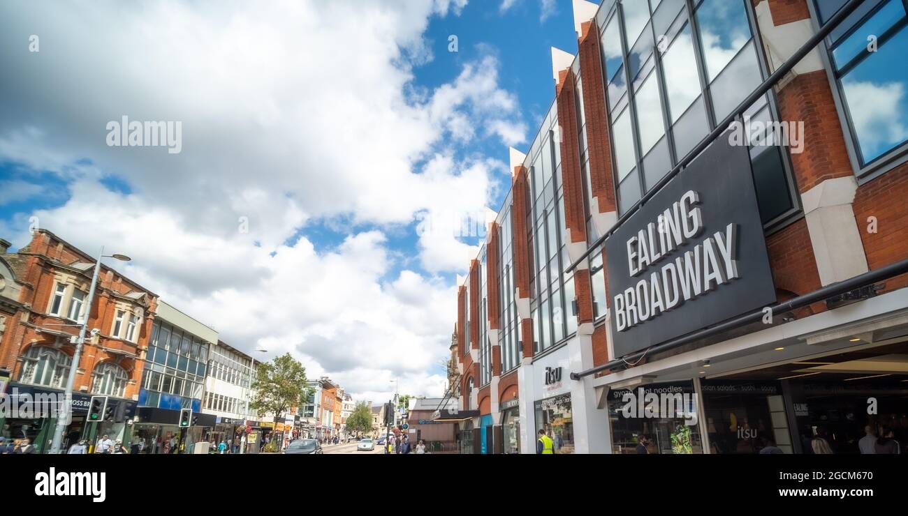 London- August , 2021: Ealing Broadway shopping centre in west London ...