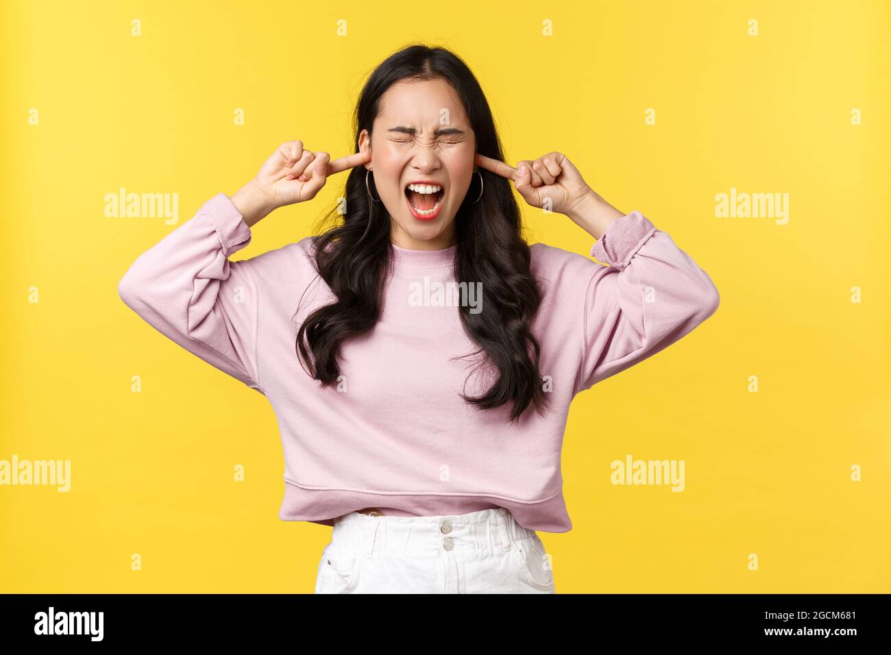 People emotions, lifestyle and fashion concept. Distressed and mad ...