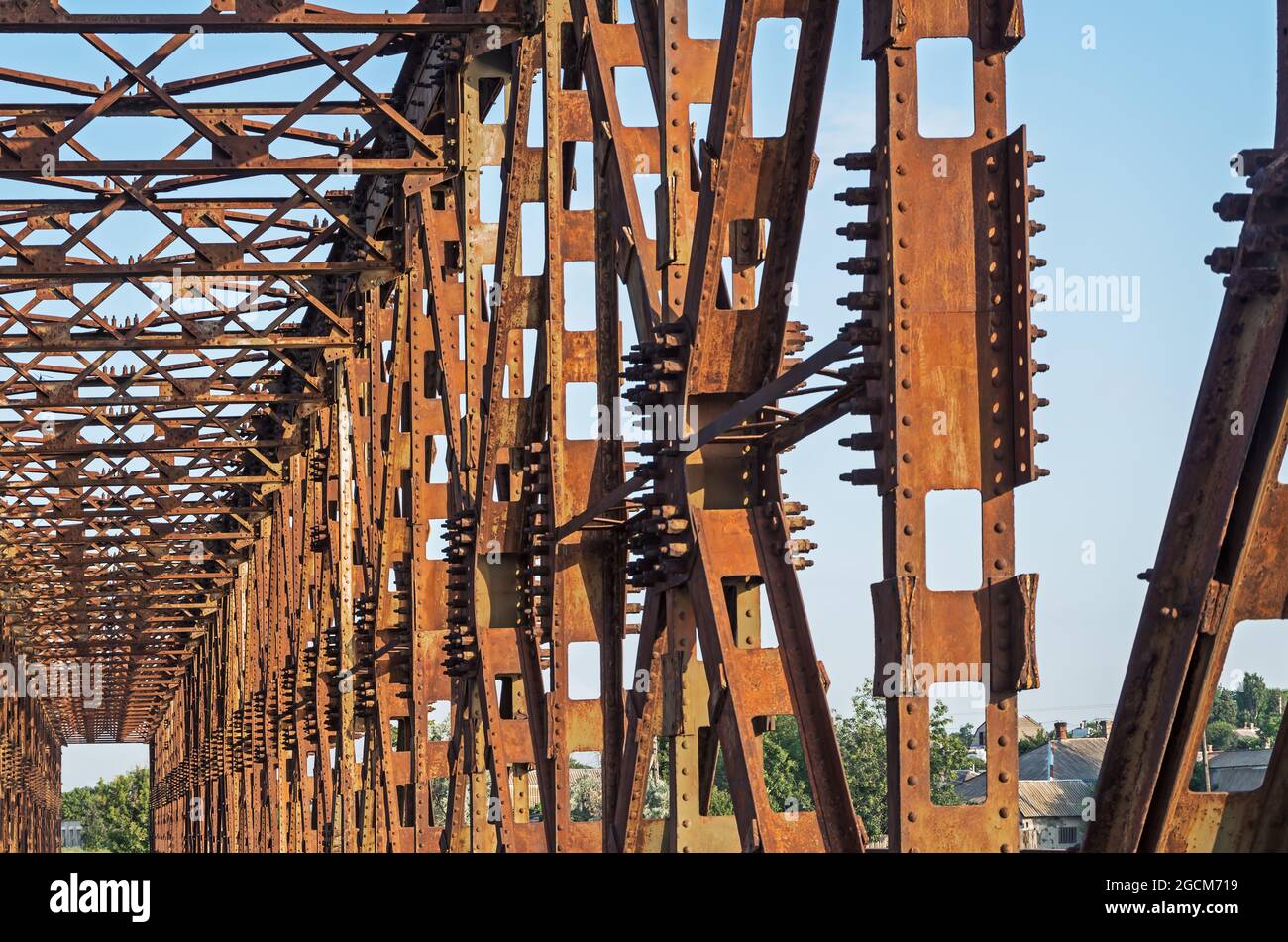 Right side of very old and rusty railway bridge, which was taken out of ...
