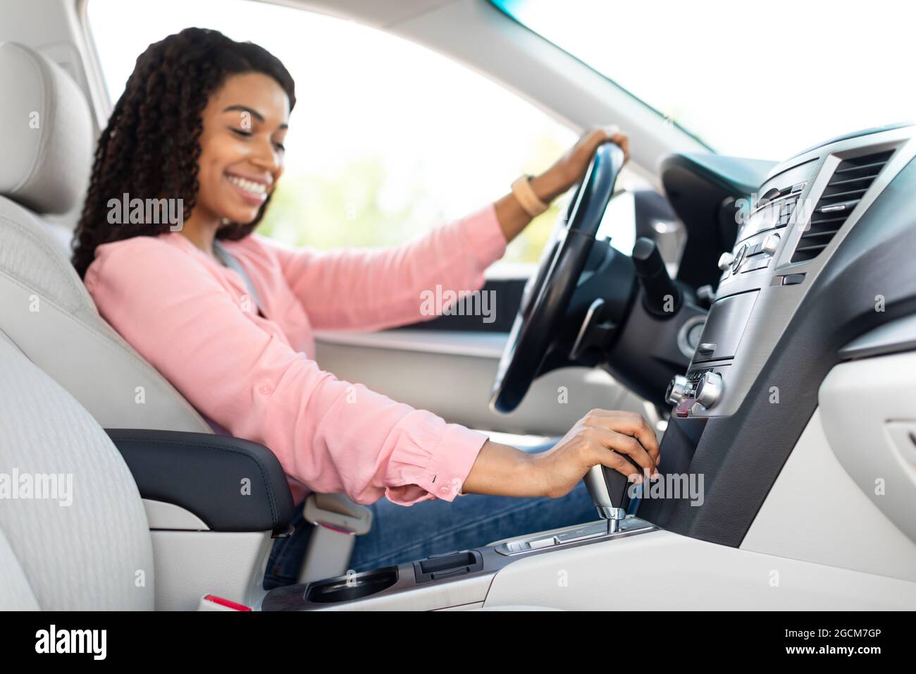 Woman stick shift car hi-res stock photography and images - Alamy