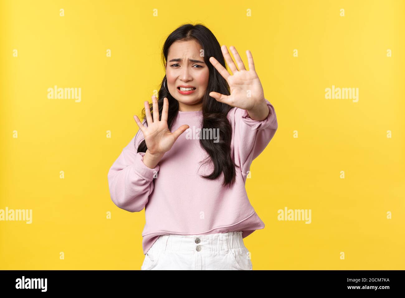 People emotions, lifestyle and fashion concept. Alarmed and displeased ...