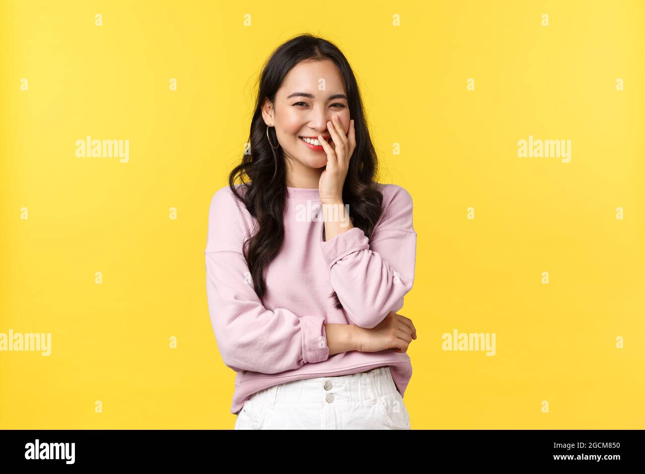 Lifestyle, emotions and advertisement concept. Beautiful and happy ...