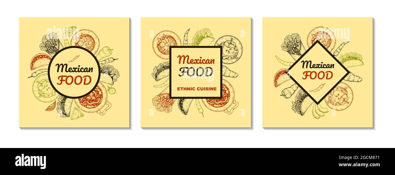 Set of Mexican food hand drawn designs. Vector illustration in sketch ...