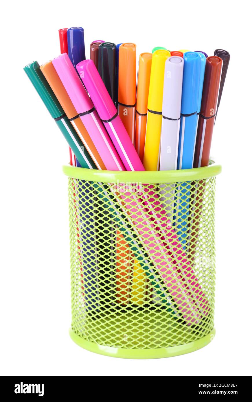 Felt-tip pen in stand isolated on white Stock Photo - Alamy
