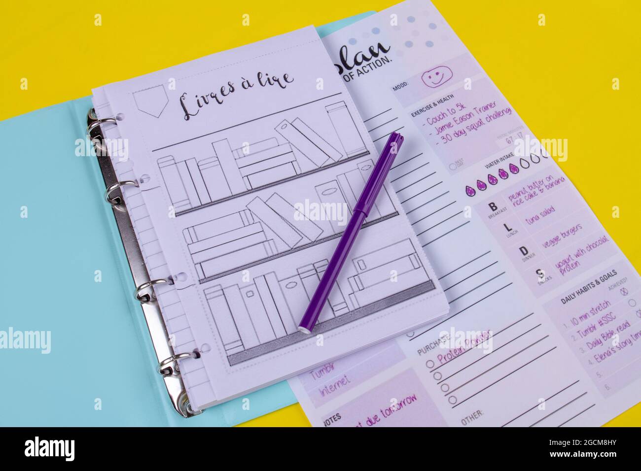 Folder with planning papers and purple felt pen Stock Photo - Alamy