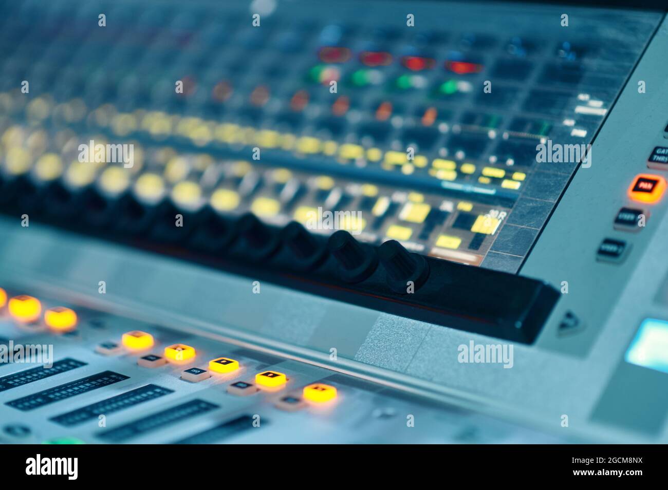 Mixing console, buttons closeup, audio mixer Stock Photo - Alamy