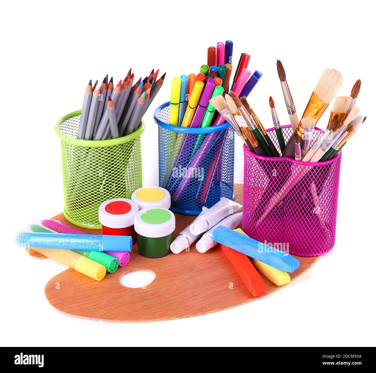 Composition of various creative tools isolated on white Stock Photo - Alamy