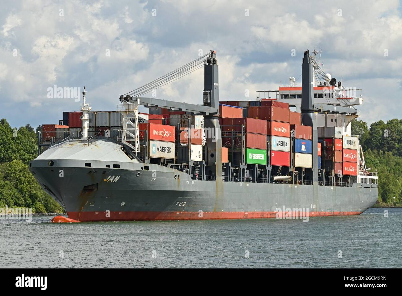 Containership JAN westbound in the Kiel Canal Stock Photo - Alamy