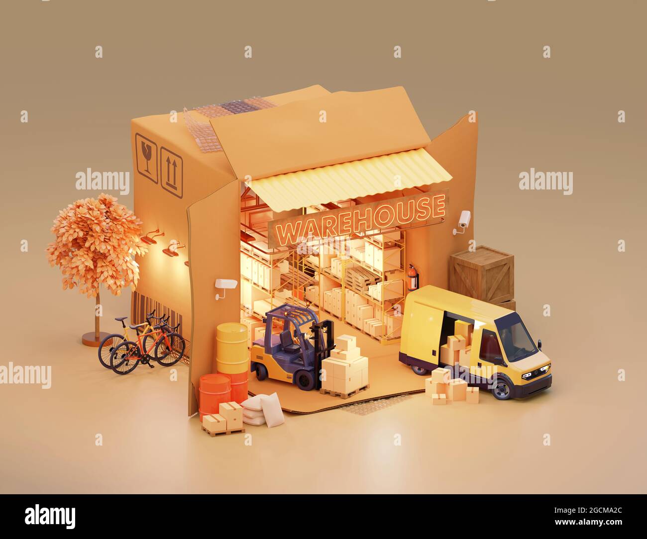 Warehouse in cardboard box with interior. Warehouse racks or racking ...