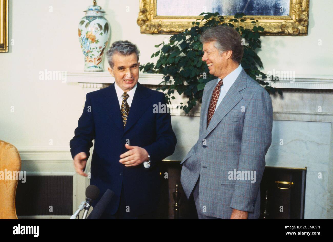 United States President Jimmy Carter, right, welcomes President Nicolae ...