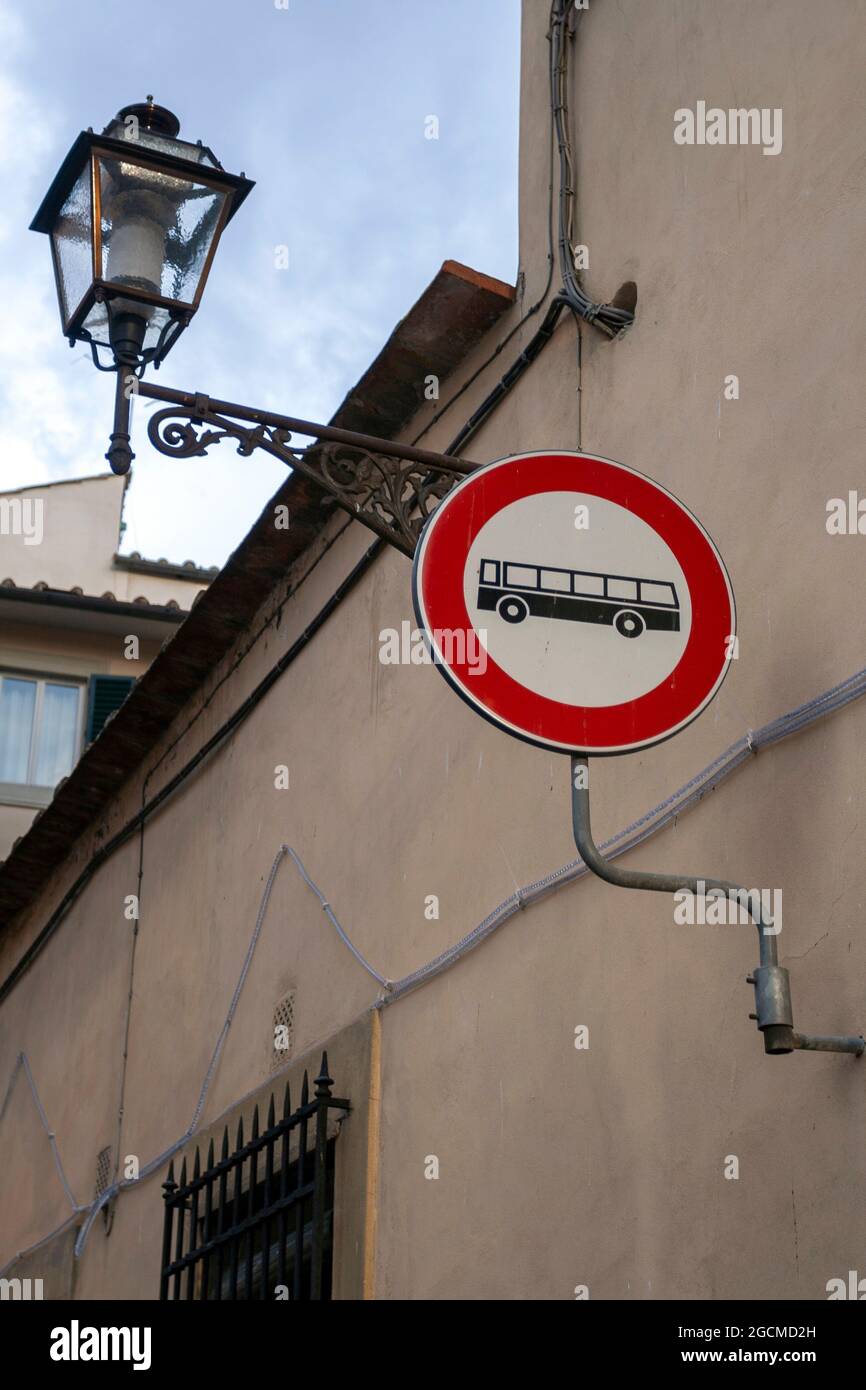 Florence, Italy - May 9, 2010: A bus traffic sign in Florence, Italy ...
