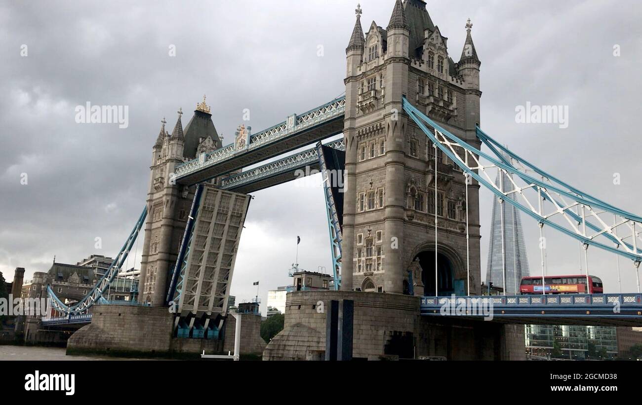 Tower Bridge in central London, which has been left open due to a ...