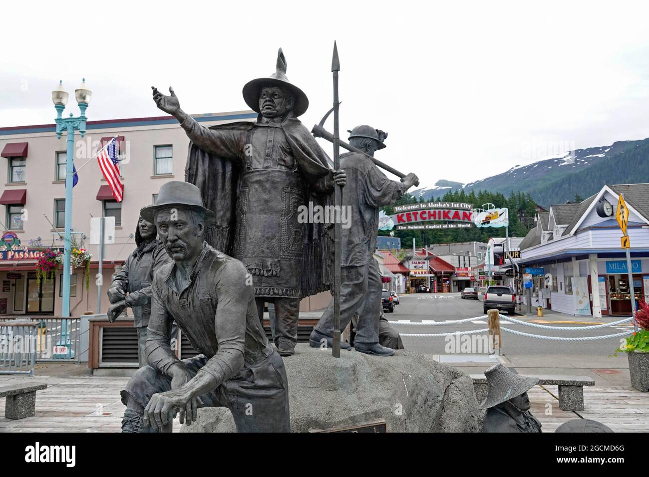 A view of the sculpture known as The Rock, in downtown Ketchikan ...