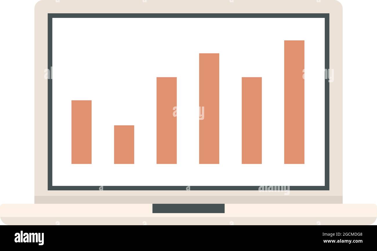 Laptop conversion rate graph icon. Flat illustration of laptop ...