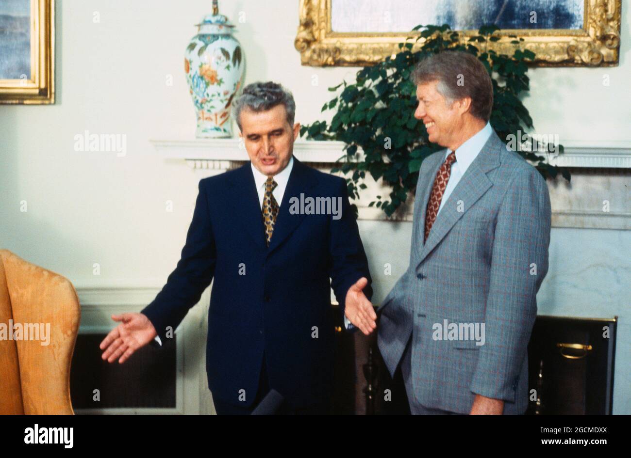 United States President Jimmy Carter, right, welcomes President Nicolae ...