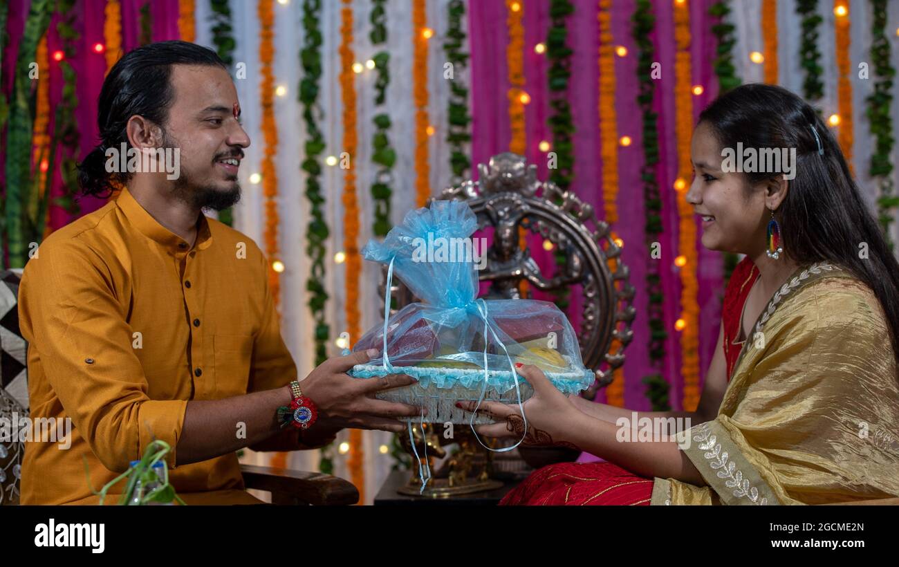 Indian families celebrating Raksha Bandhan festival a festival to ...