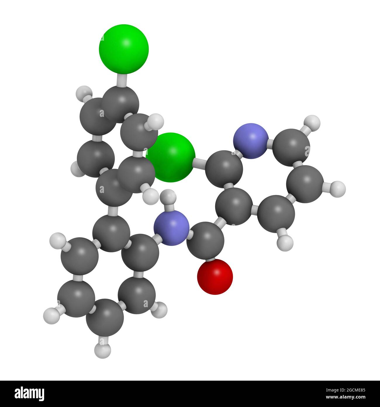 Boscalid fungicide molecule. 3D rendering. Atoms are represented Stock ...