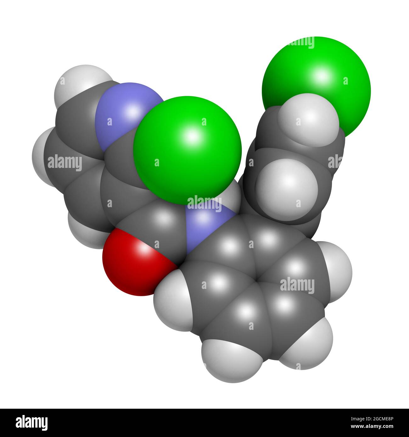 Boscalid fungicide molecule. 3D rendering. Atoms are represented Stock ...