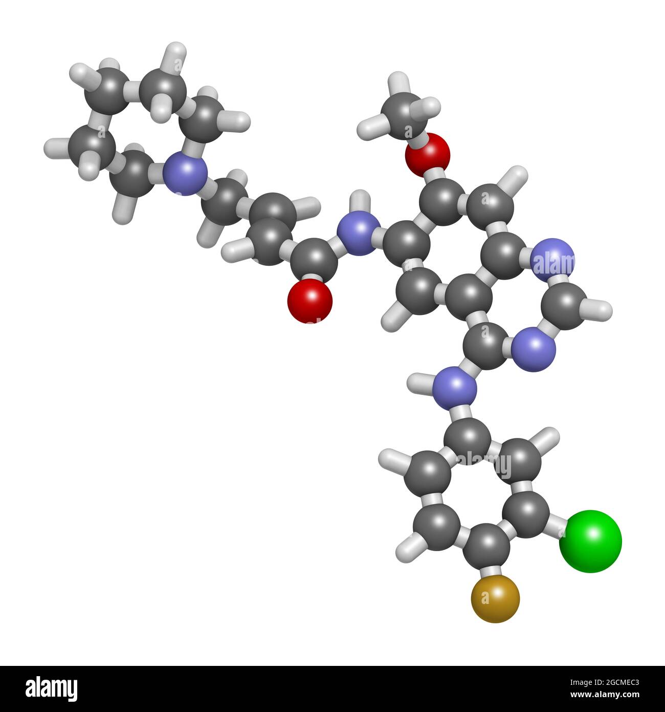 Dacomitinib cancer drug molecule (EGFR inhibitor). 3D rendering Stock ...