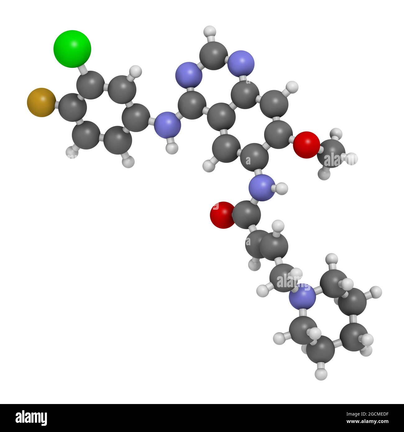 Dacomitinib cancer drug molecule (EGFR inhibitor). 3D rendering Stock ...