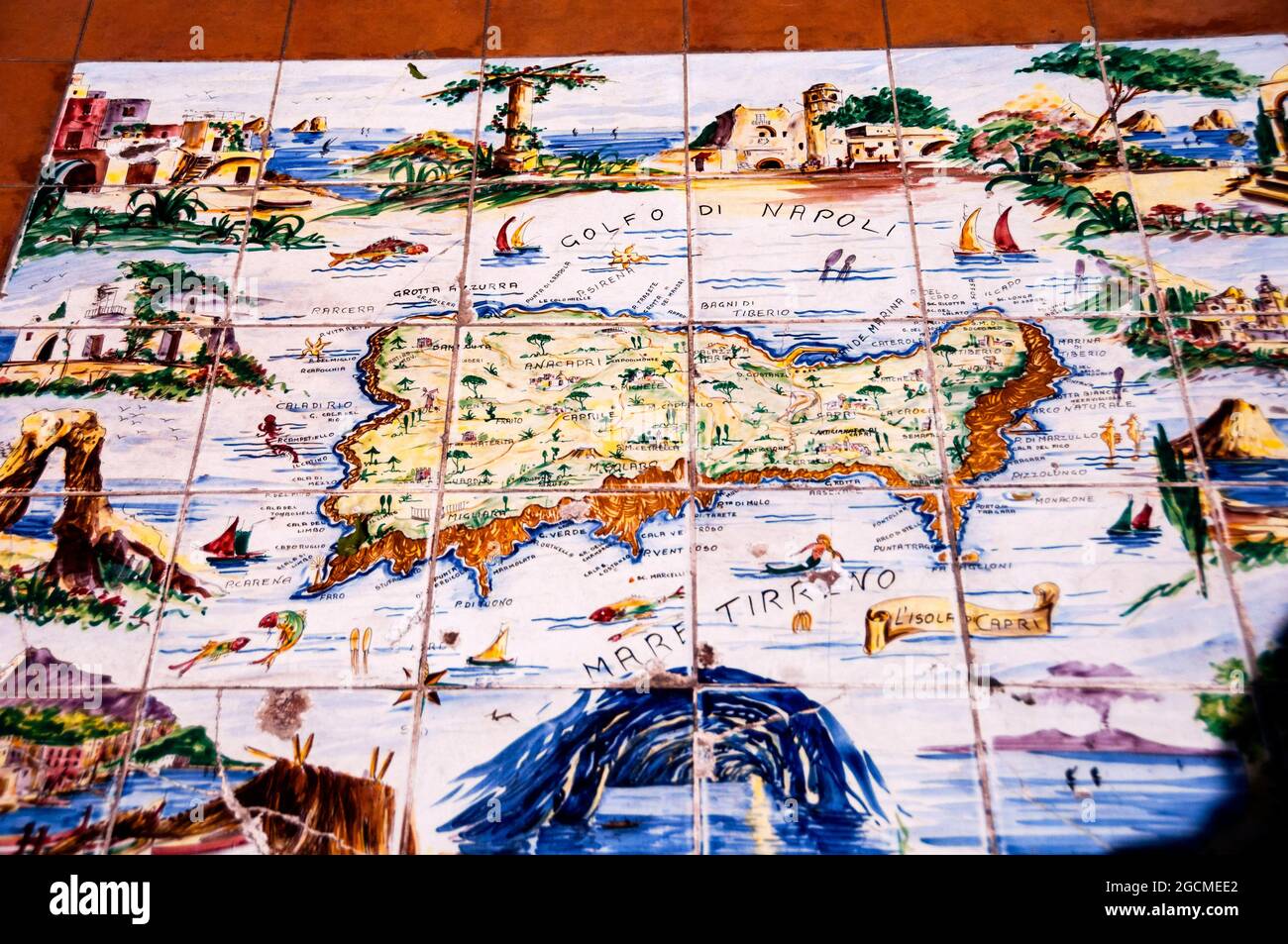 Capri, an Italian island in the Gulf of Naples, ceramic tile mosaic ...