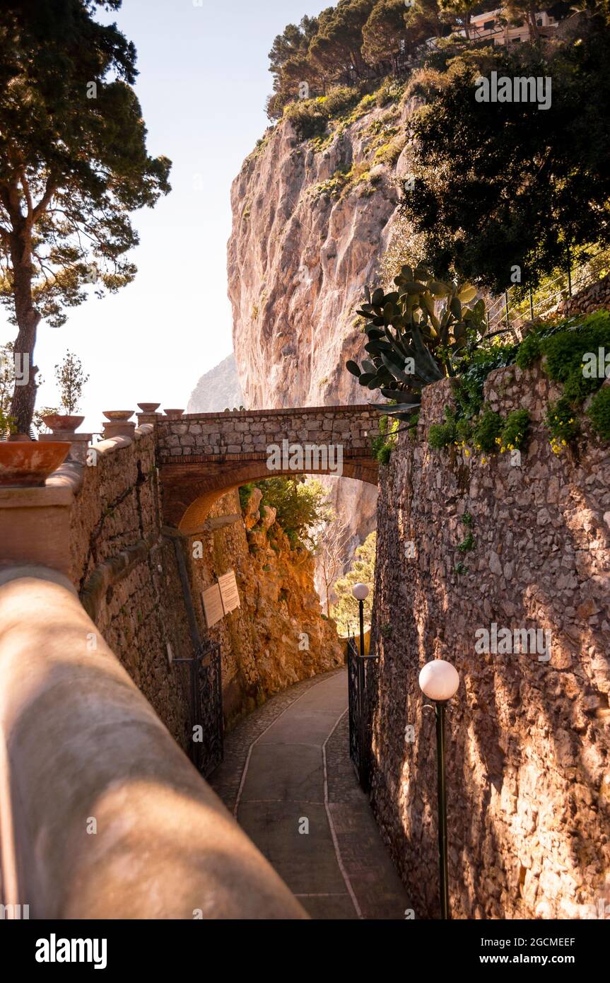 Arched entrance to the historic Via Krupp footpath on the Italian ...