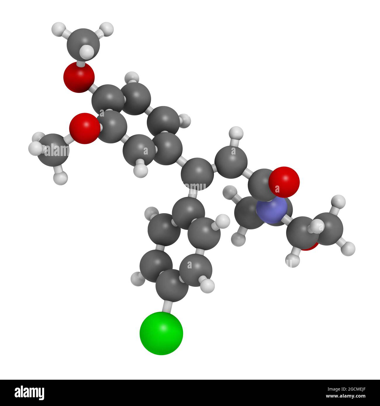 Dimethomorph fungicide molecule. 3D rendering. Atoms are represe Stock ...