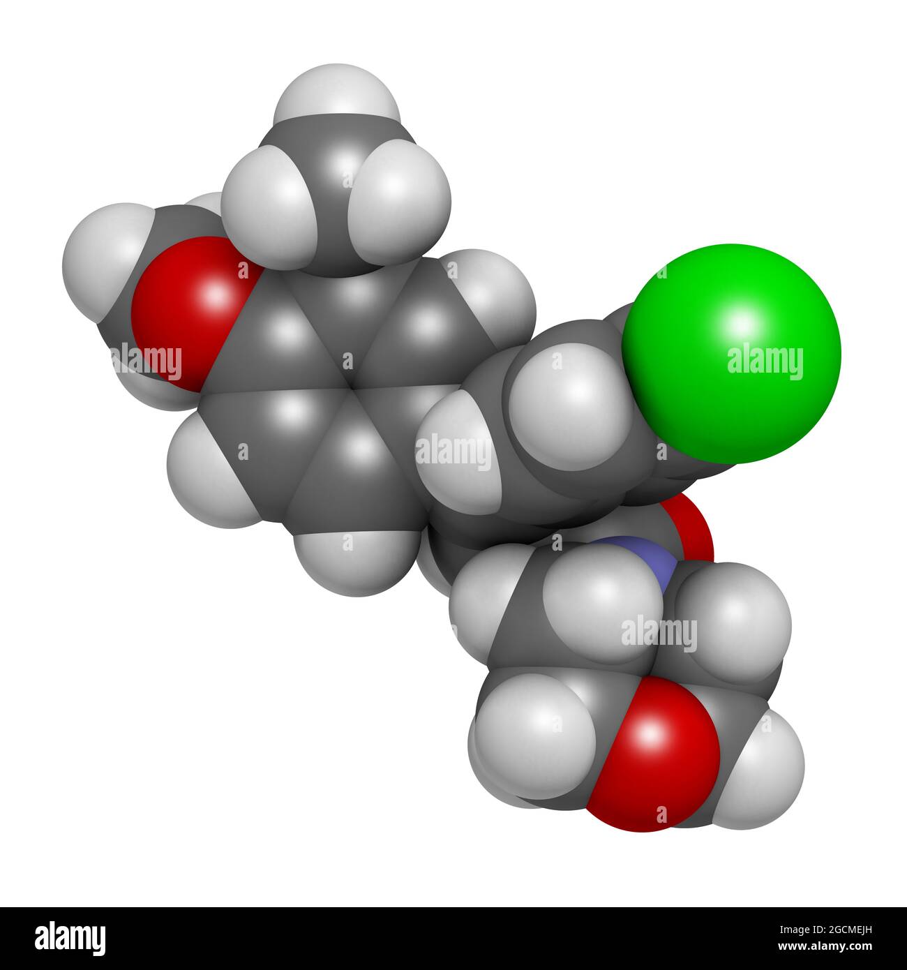 Dimethomorph fungicide molecule. 3D rendering. Atoms are represe Stock ...