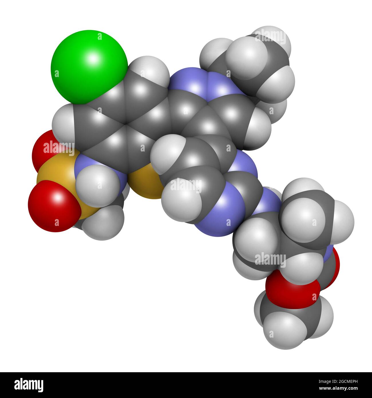 Encorafenib melanoma drug molecule. 3D rendering. Atoms are repr Stock ...