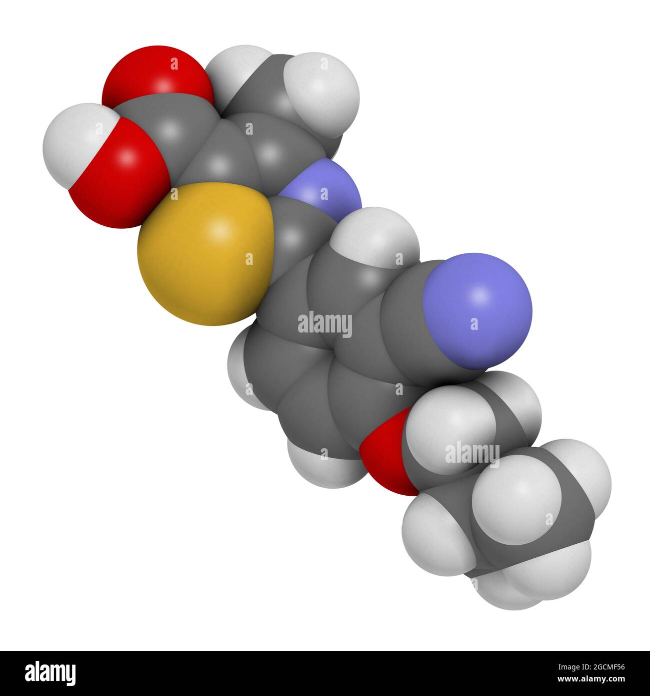 Febuxostat gout drug molecule (xanthine oxidase inhibitor). 3D r Stock ...