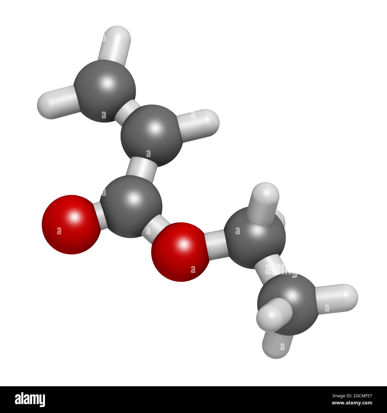 Ethyl acrylate molecule. 3D rendering. Atoms are represented as Stock ...