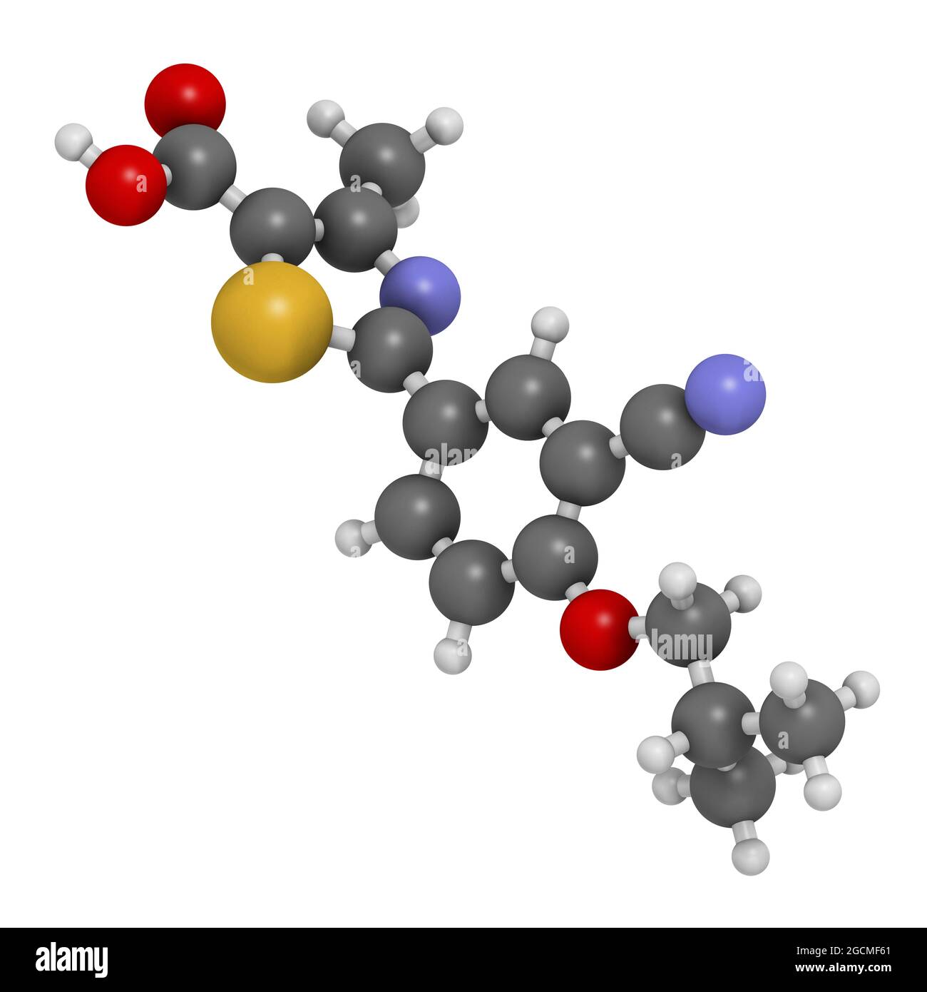 Febuxostat gout drug molecule (xanthine oxidase inhibitor). 3D r Stock ...