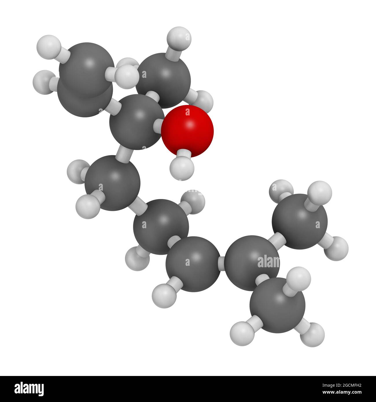 Linalool scent molecule. 3D rendering. Atoms are represented as Stock ...