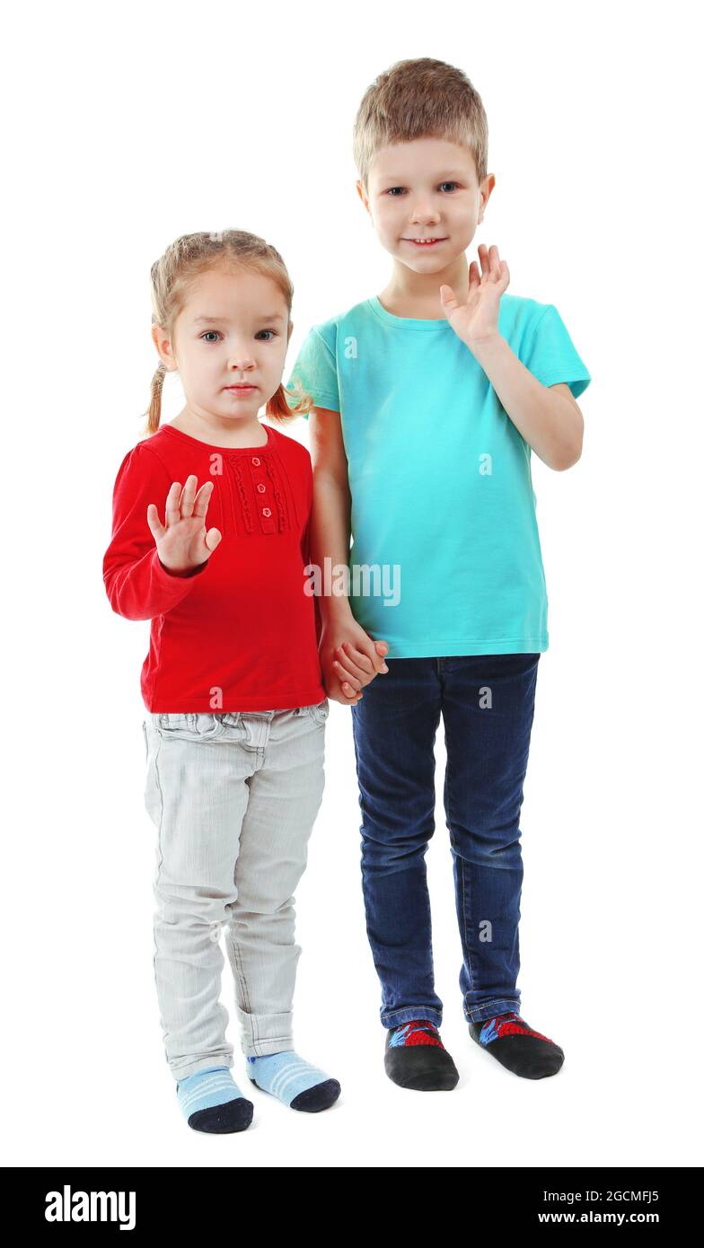 Little children isolated on white Stock Photo - Alamy