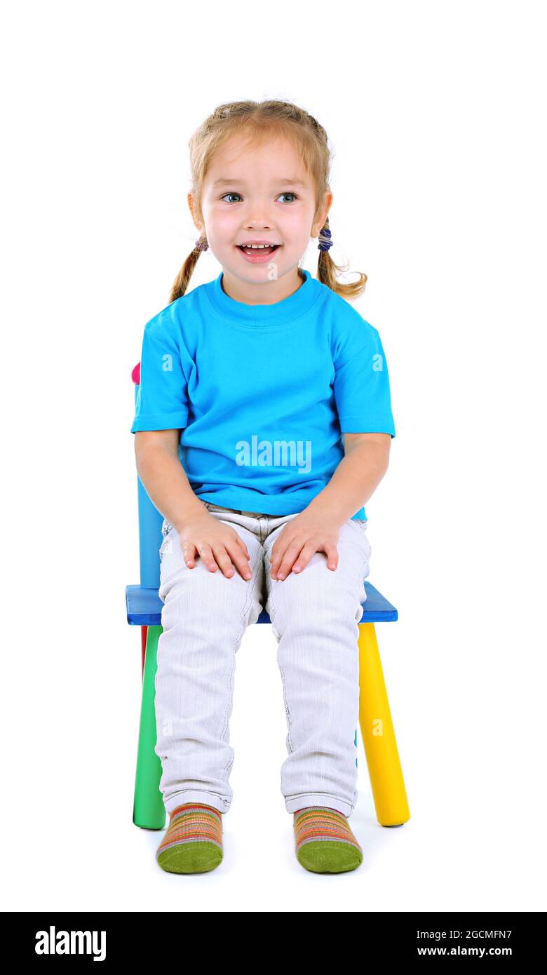 Little children playing on chairs isolated on white Stock Photo - Alamy