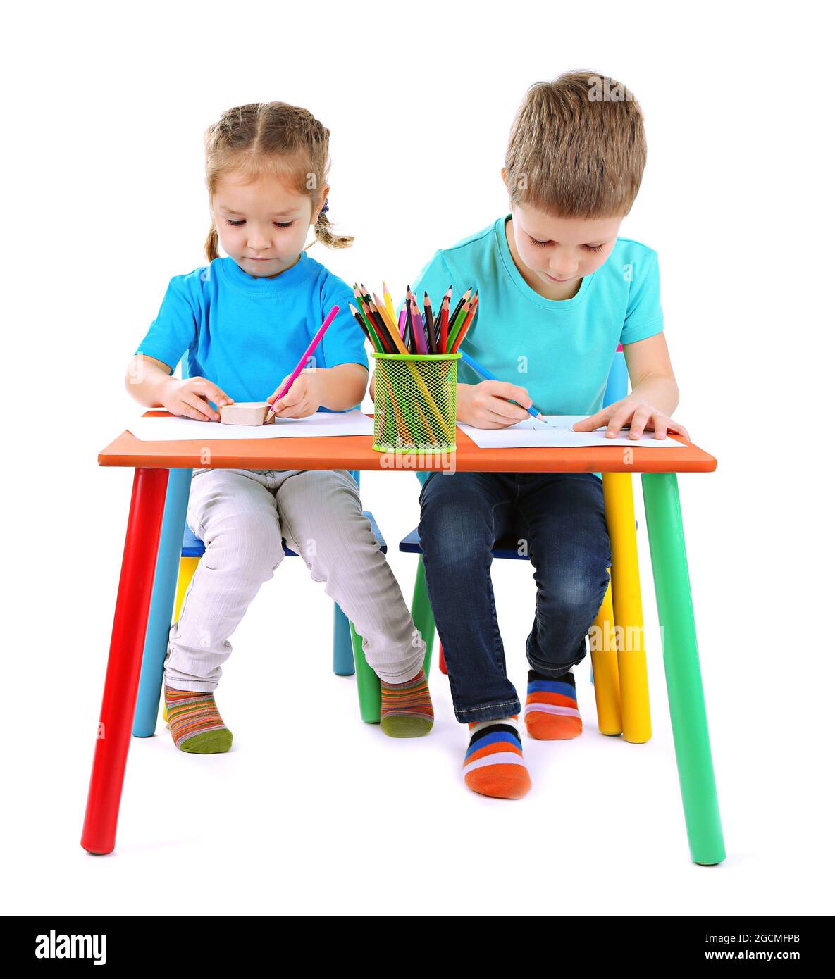 Little children drawing isolated on white Stock Photo - Alamy