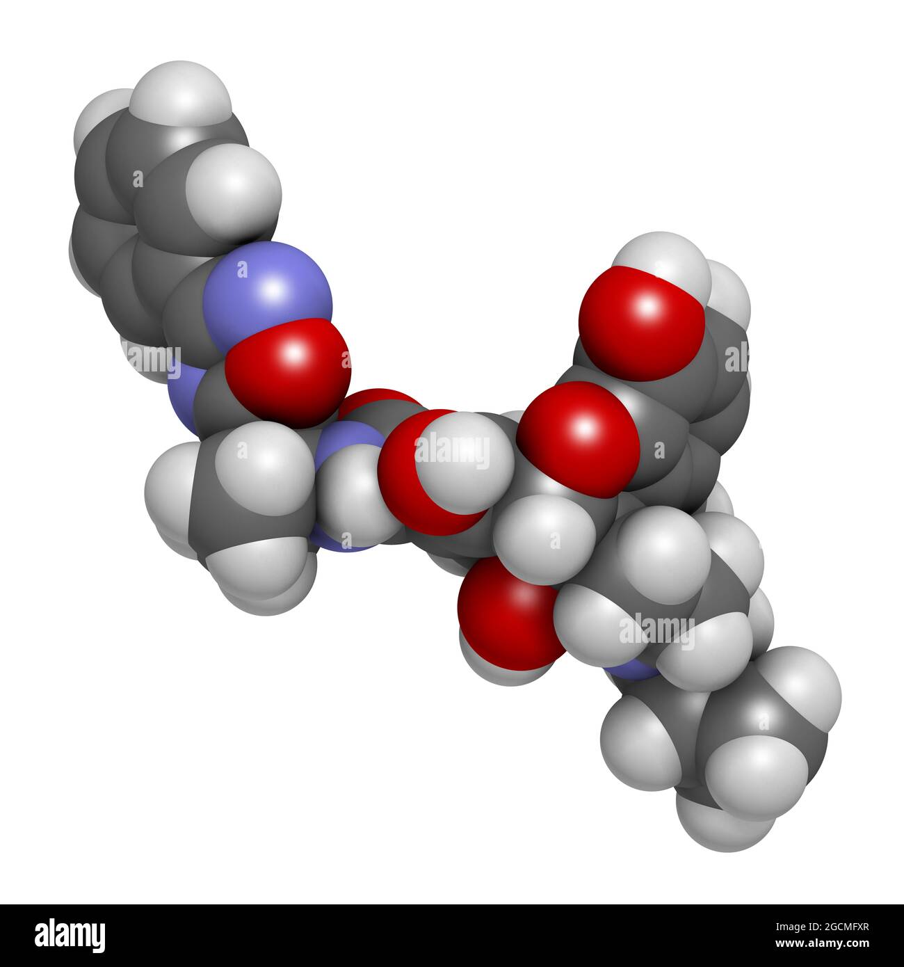 Naldemedine drug molecule. 3D rendering. Atoms are represented a Stock ...
