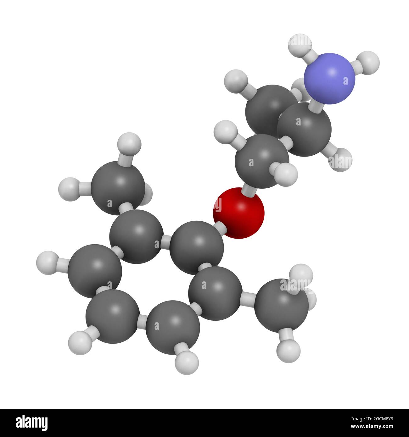 Mexiletine drug molecule. 3D rendering. Atoms are represented as Stock ...