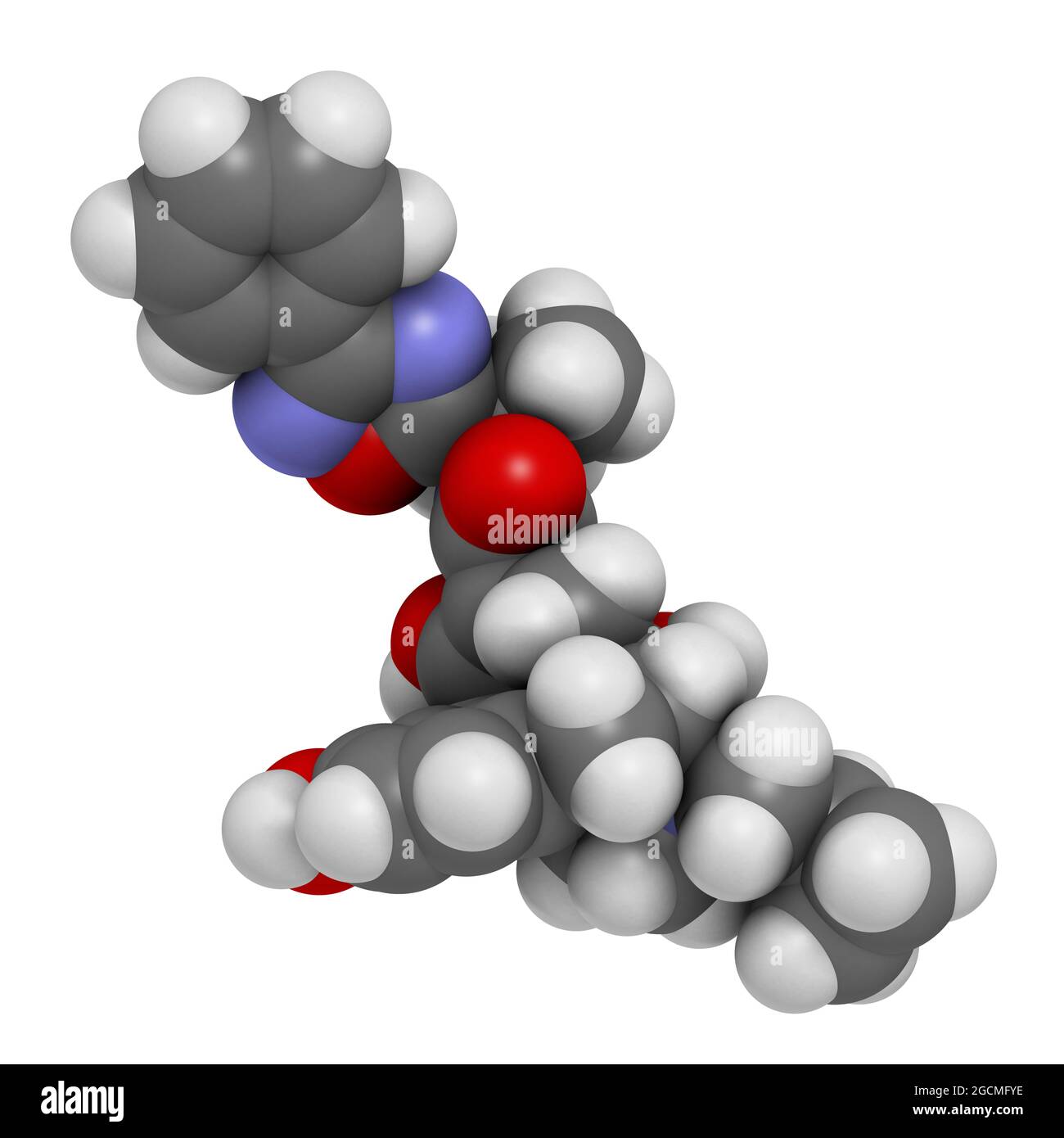 Naldemedine drug molecule. 3D rendering. Atoms are represented a Stock ...