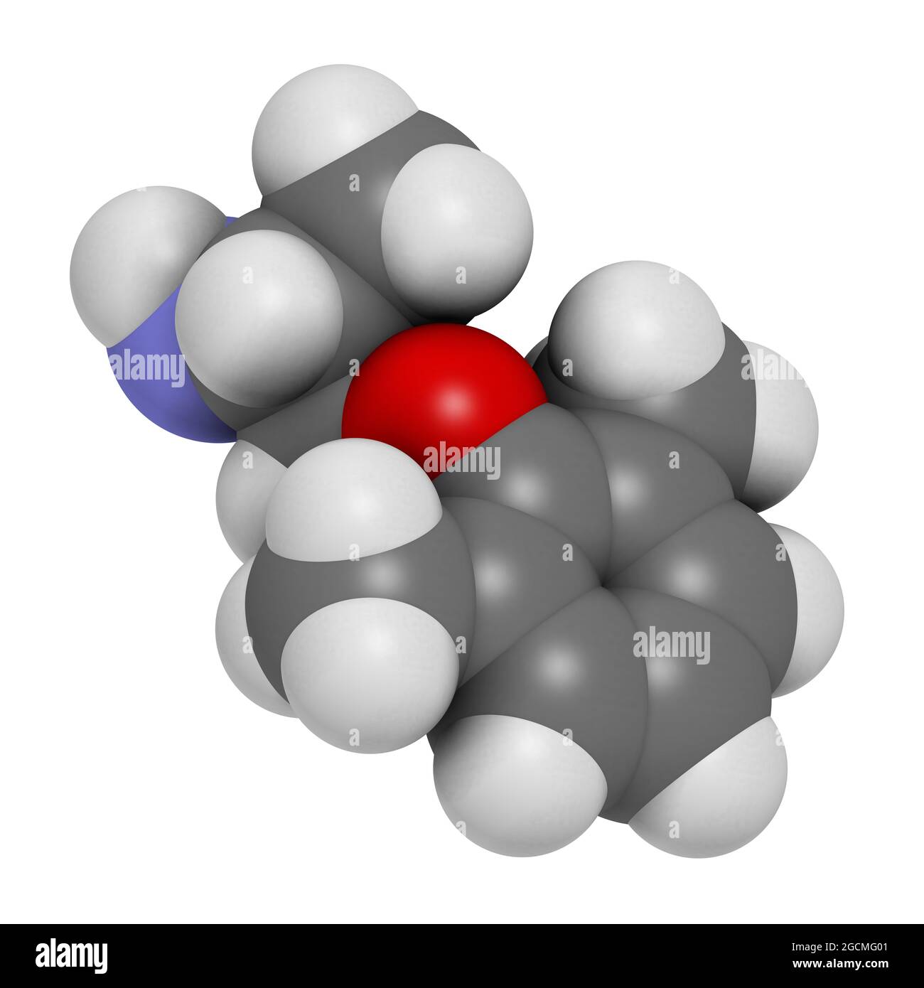 Mexiletine drug molecule. 3D rendering. Atoms are represented as Stock ...